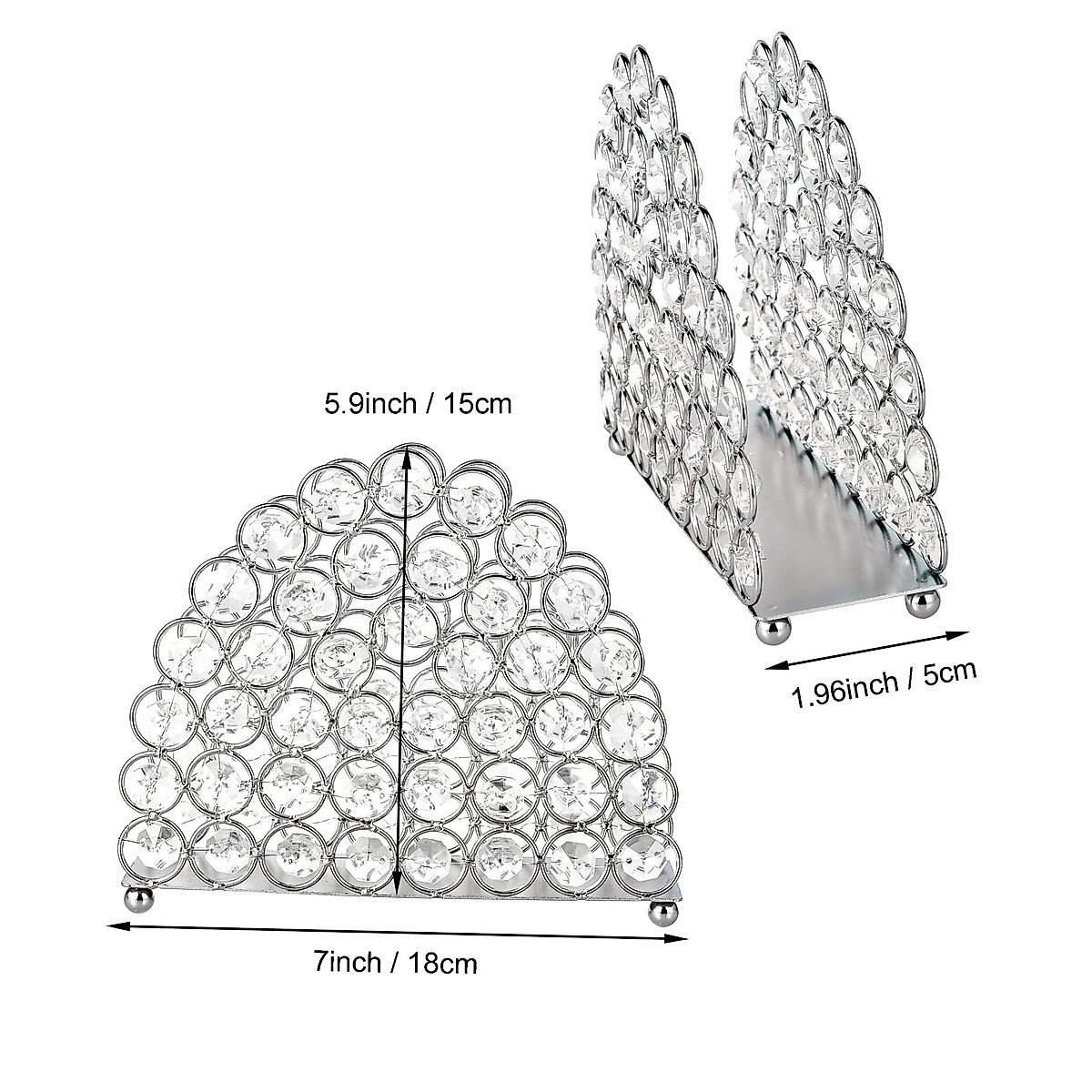 Feyarl Crystal Napkin Paper Holder Facial Tissues Napkin Organizer Mails Letters Cards Holder Cast Standing for Dinner Table Dresser Home Deco Office (Silver)