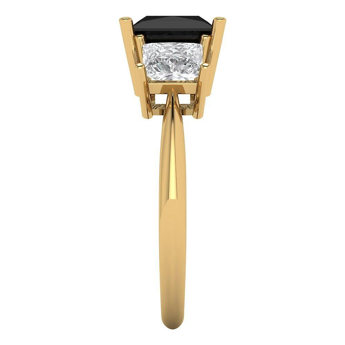 Clara Pucci 2.97ct Princess Cut 3 Stone Solitaire with Accent Natural Black Onyx designer Modern Statement Ring 14k Yellow Gold Size 7