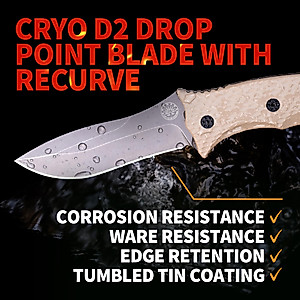 Off-Grid Knives - Backcountry Coyote V2 Fixed Blade - Cryo D2 Steel Knife with Graywash Finish, Full Tang, Coyote Tan G10 Scales, Kydex Sheath, Bushcraft, Hunting, Survival, Camping, Tactical Use