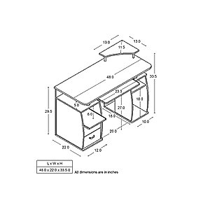 Techni Mobili Complete Computer Desk with Multiple Storage, Workstation Table with MDF Panels and PVC Laminate Veneer Surface, Espresso