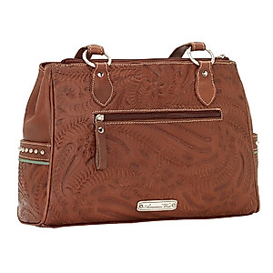 American West Leather Multi Compartment Shoulder Bag - Lady Lace Brown/Turquoise