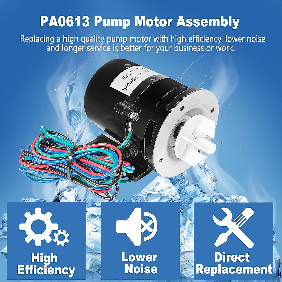 Pump Motor Assembly Replacement for Hoshizaki PA0613 Ice Machine Water Pump, Includes Run Capacitor and Wire Leads 120V 60Hz 10W 0.4 Amp