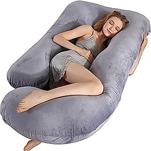 BATTOP Pregnancy Pillows Full Body Maternity Pillow for Sleeping with Cooling Washable Cover,Support for Back, Hips, Legs, Belly for Pregnant Women (Velvet-Grey)