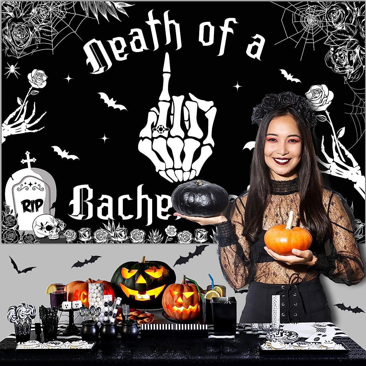 Wonmelody Death of A Bachelorette Banner Backdrop Decor Till Death Do Us Bachelorette Party Decor Rip Single Life Bachelorette Supplies for Bride or Die Gothice Wedding Bridal Shower Engagement