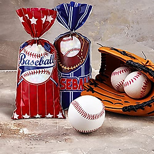 HOTOP 100 Pcs Baseball Cellophane Bags Baseball Party Favors Baseball Gift Treat Bags Baseball Goodie Candy Snack Bags with Ties Baseball Birthday Party Decorations Supplies Baby Shower Party Serves