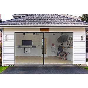 Garage Screen Doors for 1 Car Garage-9x7ft Fiberglass 1500g/3.3lb Durable Heavy Duty Magnetic Garage Door Screen RetractableHands Free with 4 Roll Up Starps for Patio Workshop Home Gym Sun Room