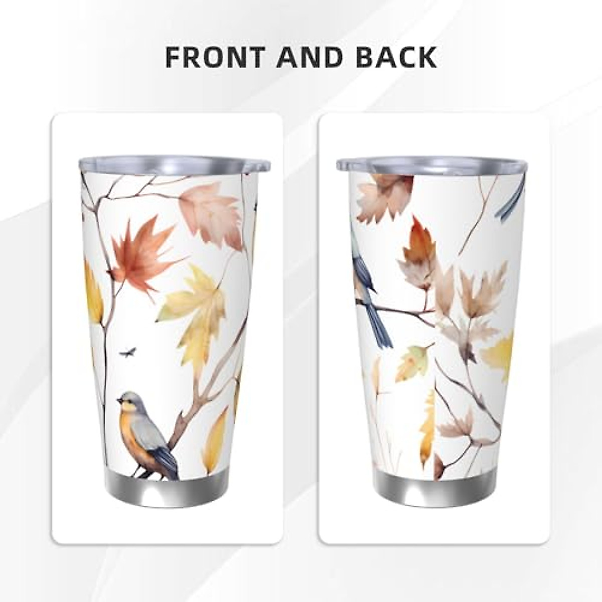 AYCZN Watercolour Birds On Branch 20 OZ Tumbler Stainless Steel Travel Coffee Mug, Vintage Autumn Tree Insulated Water Bottle with Lid and Straws Leakproof Thermal Cup