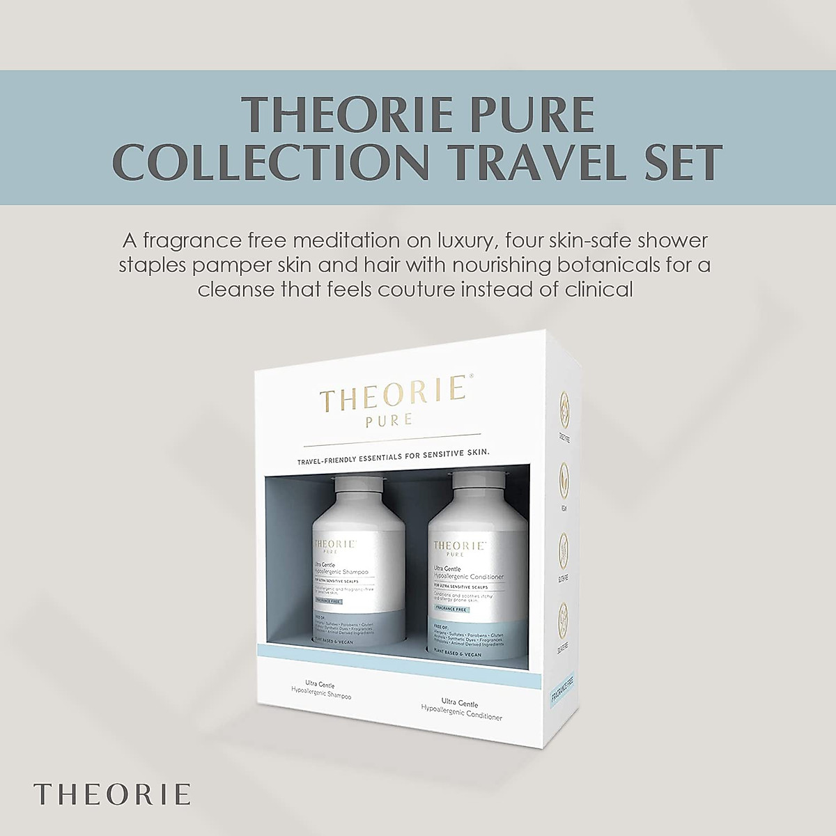 THEORIE PURE Hypoallergenic Travel Set - Shampoo and Conditioner- Plant-Based, Ultra Gentle Clean Beauty Formulas for Sensitive Skin, Fragrance, Sulfate, Gluten & Paraben Free - 90 mL