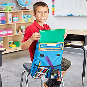 EAI Education NeatSeat Classroom Chair Organizer | Oversized Name-Tag Card, Dual Inner Pockets, Blue, 16" x 12" with 1 1/2" Gusset, Set of 4