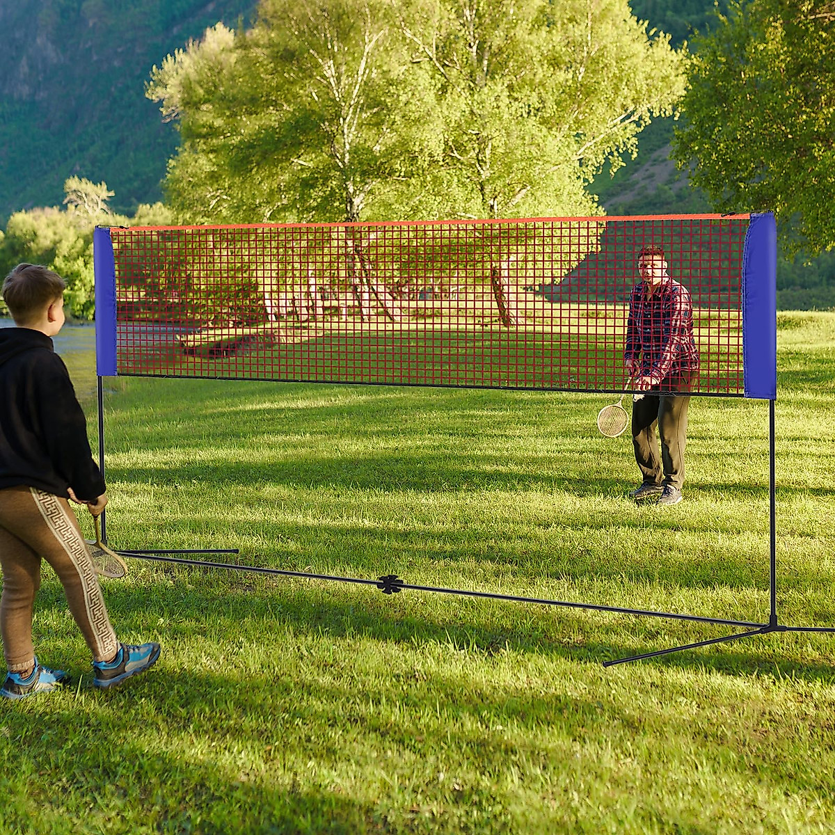 PATIKIL 14Ft Portable Badminton Net, Pickleball Net Set Height Adjustable Tennis Net with Carry Bag for Volleyball Soccer Outdoor Backyard Beach, Black