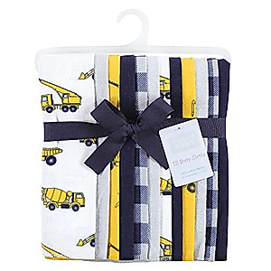 Hudson Baby Unisex Baby Cotton Flannel Burp Cloths Bundle, Construction, One Size