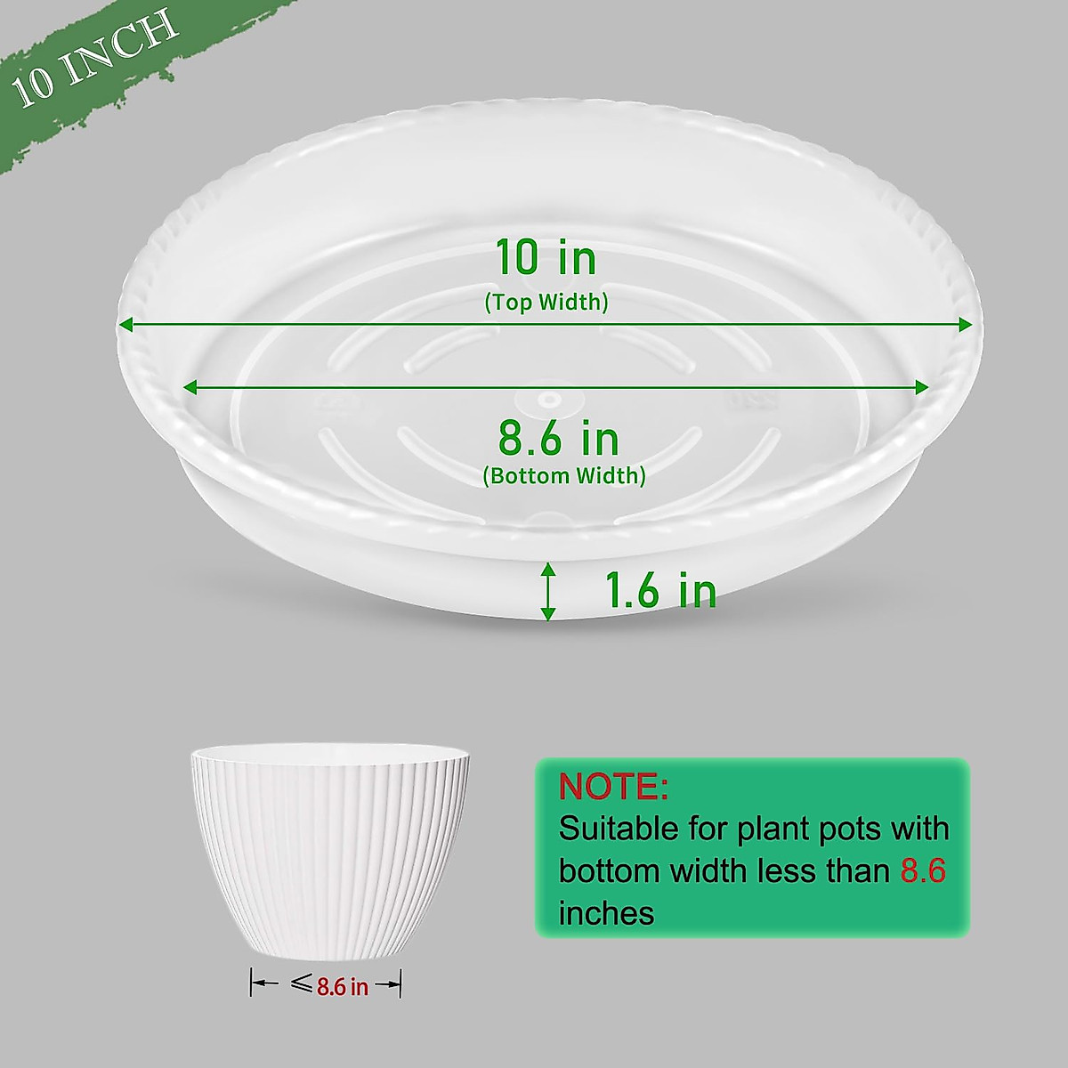 SupKing 6 Pack Plant Saucers Drip Tray,6 8 10 12 14 Inch Heavy Sturdy Plastic Flower Pot Saucers for Indoor,Clear Plastic Planter Water Tray for pots Base (10'')
