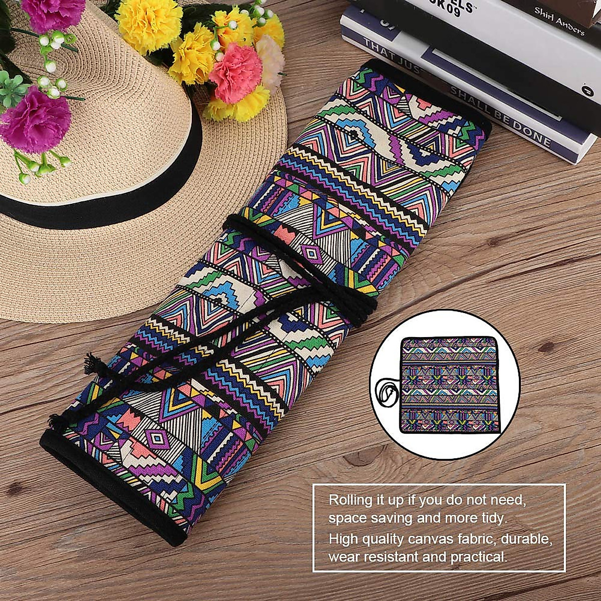 Hztyyier Artist Paint Brushes Holder Roll Up Pen Holder Protection Canvas Portable Long Handle Brush Pouch Bag 20 Slots