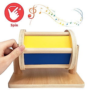 SGVV90 Wooden Spinning Rainbow Drum, Sensory Development Toys, Montessori Toys with Mirror and Bell for Baby Toddlers Gift