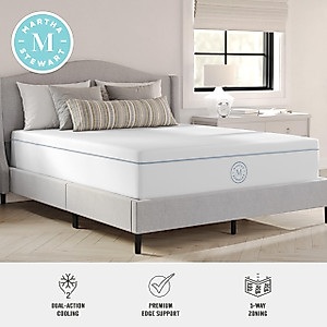 Martha Stewart SleepComplete Queen Mattress in a Box, Medium-Firm Pocket Spring and Foam Hybrid Mattress, Dual-Action Cooling, 5-Zones, Coolweave Cover,12", White