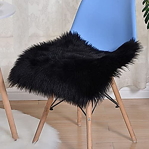 vctops Faux Fur Sheepskin Square Chair Cover Seat Cushion Pad Ultra Soft Fluffy Area Rugs Shaggy Wool Carpet for Living Room Bedroom Sofa (Black,20"x20")