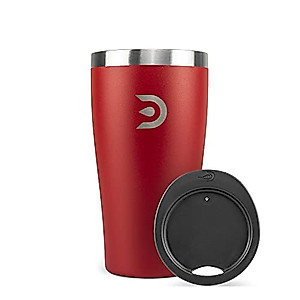 DrinkTanks Insulated Craft Pint Cup - 16 oz Vacuum Insulated Stainless Steel Mug with Lid; Hot/Cold perfect for coffee, iced tea, beer, cocktails, wine, kombucha; Dishwasher Safe (Crimson)