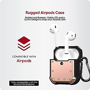 TALK WORKS AirPods Case Cover with Keychain - Rugged Protective Hard Skin for AirPods Keychain Case Clip Carabiner Wireless Charging Compatible with Apple Air Pod Carrying Case Series 1 & 2 - Rose