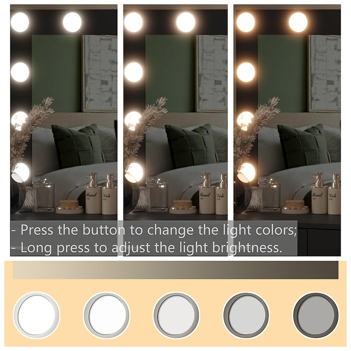 Irontar Vanity Desk, Makeup Vanity with 10 LED Lights and 4 Drawers, Brightness Adjustable, Dressing Table with 6 Shelves, Vanity Table for Women, Black WDT003B