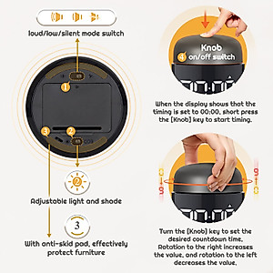 PINGKO Digital Kitchen Timer for Cooking - Visual Countdown Alarm Timers Small with Battery Loud Sound Large LED Display - Cute Baking Timers for Oven Food Classroom Desk Home Office Reading Bedroom