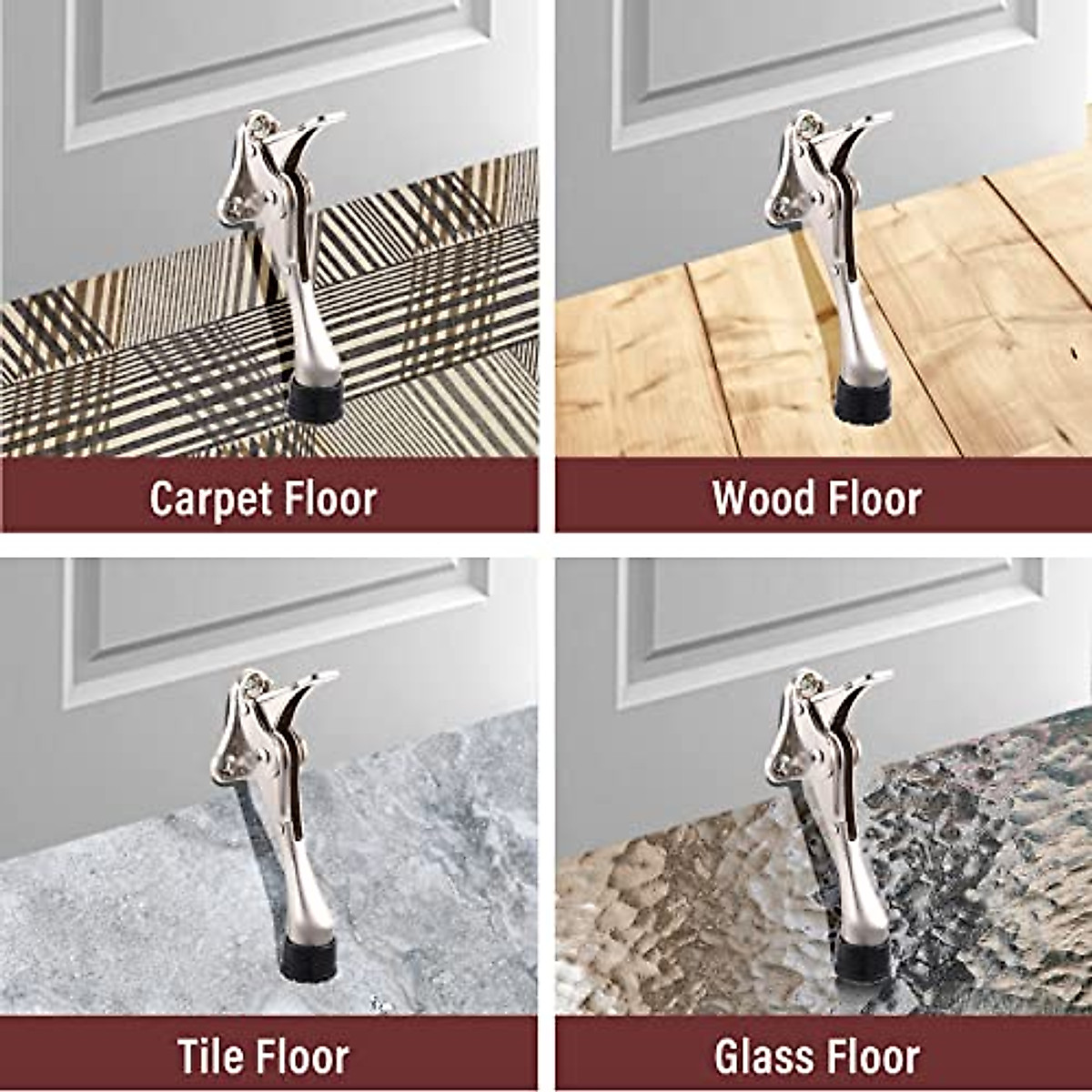 12 Pieces Heavy Duty Door Stoppers 5.35 Inches Kickdown Door Stop Adjustable Kick Down Door Stop Easy Pedal Door Stop with Rubber Tips Commercial Heavy Duty Door Stops for Bottom of Door