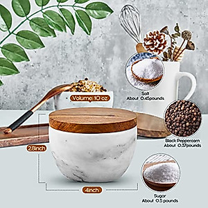 MarcZero Large Salt Box Spice Seasonings Keeper Pepper Container,Marble Base with Wooden Cover,Salt Cellar Big Capacity Elegant Design (White)