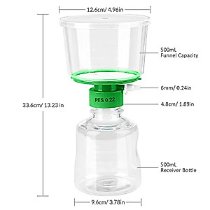 Membrane Solutions Sterile Disposable Vacuum Filter Units with 0.22um PES Membrane, 500mL, 4/CS