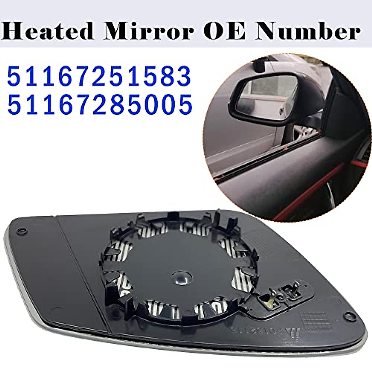 BMW Driver Side Heated Mirror Glass Compatible with 228i 320i 328i 330i 335i 428i 430i 435i 440i 535i 550i 640i Series i3 M2 M3 M4 M5 M6 Power Convex Left Side Mirror Glass for BMW 51167251583