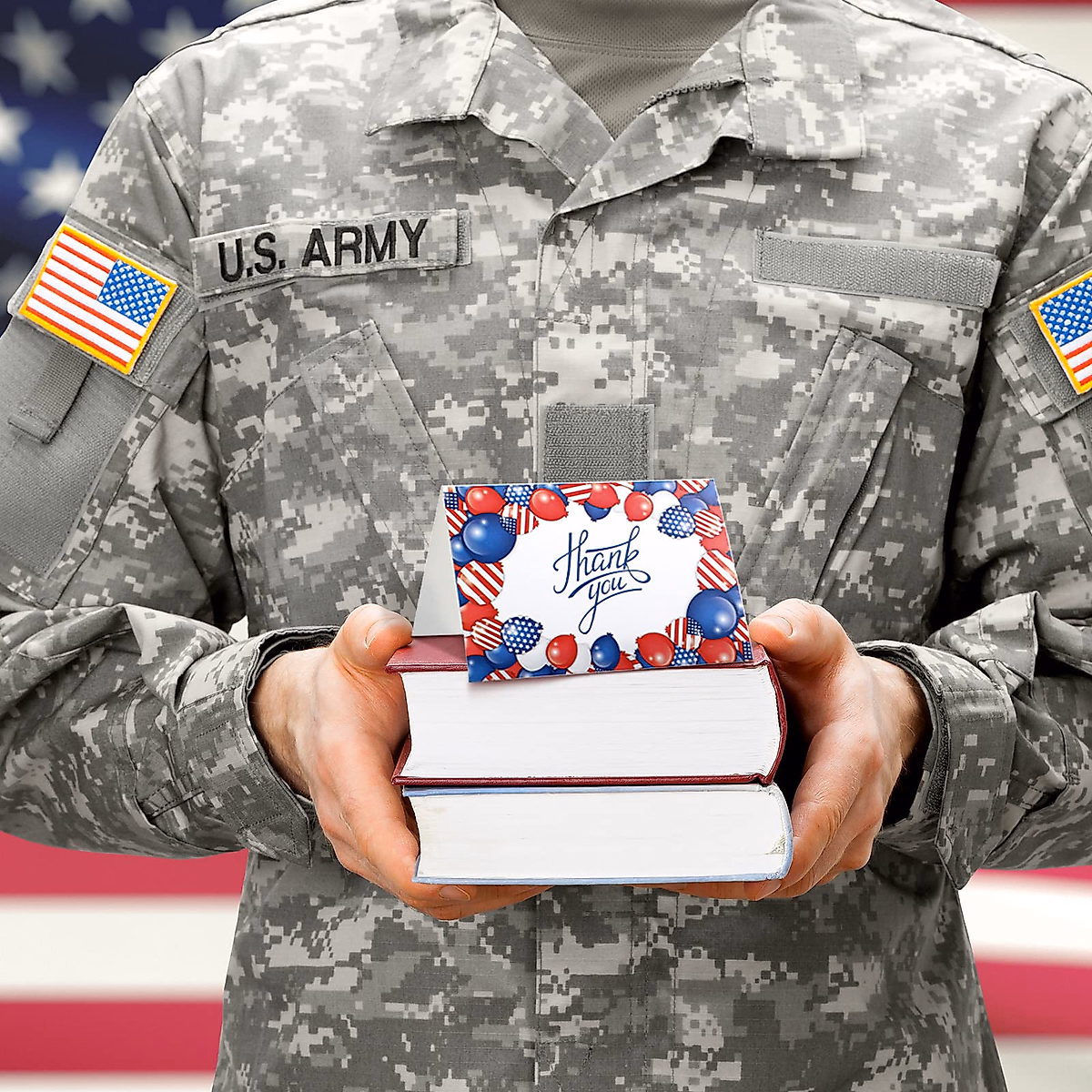 Ctosree 160 Sets Patriotic Thank You Cards with Envelopes Include 160 Pcs Bulk American Flag Notecards with 160 Pcs White Envelopes American Flag Greeting Cards for Veterans Memorial Independence Day