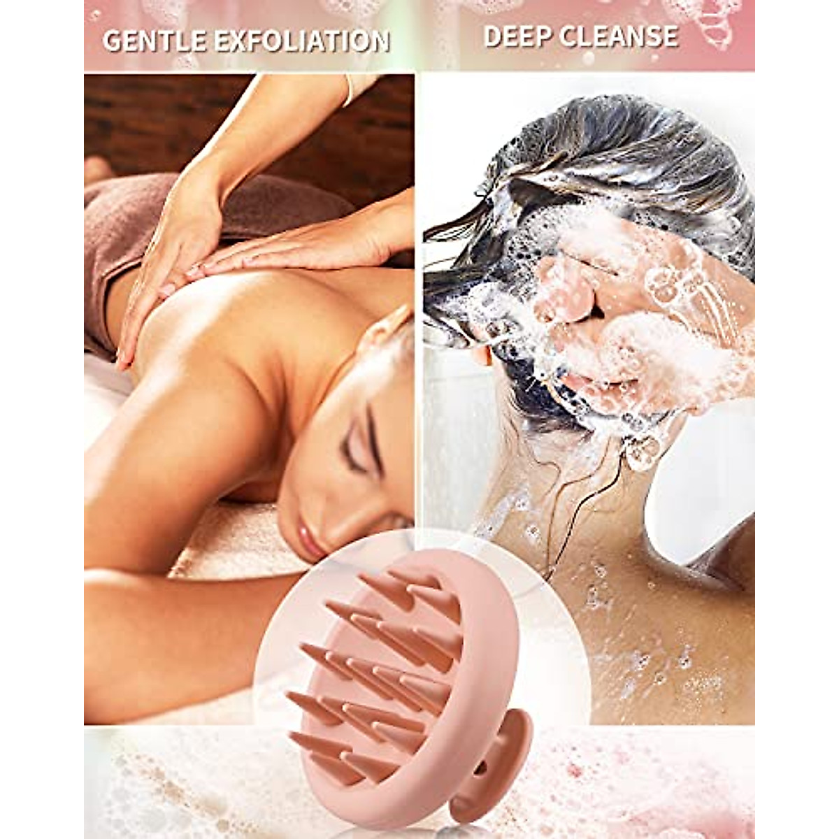 BEAUTLOHAS. Silicone Scalp Massager Shampoo Brush, Shower Scalp Scrubber with Soft Bristles, Scalp Brush for Hair Growth & Dandruff Treatment, Wet Dry Hair Massager for All Hair Types of Women (Pink)