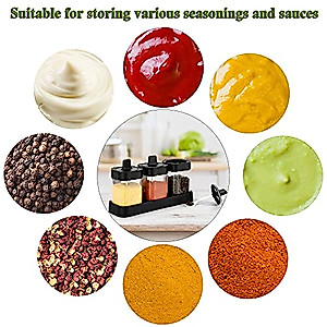 Kivsty 3 Pack Sugar Bowls Set with Spoons and Lids - High Capacity 13oz Spices and Seasonings Containers - Glass Spice Jar Seasoning Box for Home Kitchen Coffee Bar(Black Square Base)