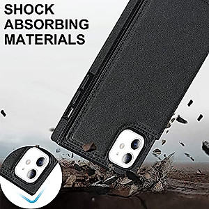 DEFBSC Compatible with iPhone 12 iPhone 12 Pro Case, Crossbody Wallet Case, Adjustable Detachable Lanyard Neck Strap with Kickstand Leather Card Holder Protective Cover-Black