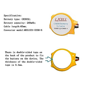 LJCELL 2PCS CMOS Battery for DELL Latitude E5440 E5450 E6440 E6420 E7440 E7240 Alienware M11x R1 R2 Area-51 M9700 M9750 Laptop BIOS RTC CR2032 Battery with 2 Wire and Connector