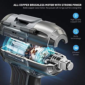 WSSEY 1/2 Inch Cordless Impact Wrench with 4.0Ah Battery, 4000mAh Capacity, 2800-2300 RPM Speeds, Ergonomic Handle, LED Work Light, Metal Hook for Hanging