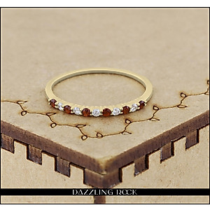 Dazzlingrock Collection Alternate Round Garnet & White Diamond Stackable Wedding Ring Band for Women in 14K Yellow Gold Size 6
