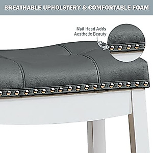 ERGOMASTER Set of 4 Cambridge Bar Stools, 24 Inch Counter Stools, Solid Wood Legs Espresso with Gray PU Cushion for Kitchen Living Room and Bar (Set of 4,24Inches White Leg