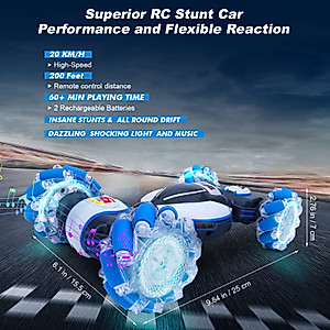 Fosgoit Gesture Sensing RC Stunt Car, Toys for Boys Girls 6-12 Year 4WD Remote Control Car 360° Rotate Transform Off-Road Drift RC Cars with Lights Music, 2.4Ghz Hand Control Car Birthday Xmas Gifts