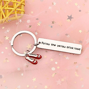 PLITI High School Graduation Gift for Her Follow The Yellow Brick Road Red Shoes Keychian Follow Your Dreams Motivational Inspirational Gift (Follow Brick Road Key)