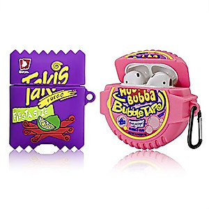 [2Pack] Airpods 2&1 Case, Soft Silicone Takis Potato Chips+Bubba Candy Case, 3D Cute Funny Fun Cartoon Kawaii Food Fashion AirPod Cover with Keychain, Airpod Skin Accessories for Kids Teens Boys Girls