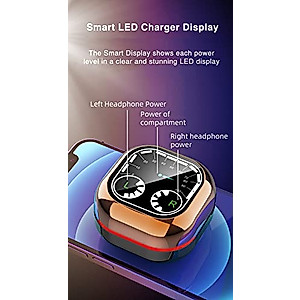 eDealz in-Ear Wireless Bluetooth 5.1 Headphones, Earbuds IPX4 Waterproof with Microphone Rechargeable Micro USB Smart LED RGB Case for Smartphones Android iOS (Rose Gold)