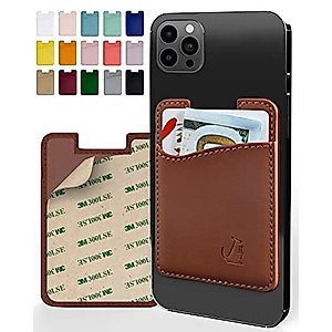Premium Leather Phone Card Holder - Stick On Wallet for iPhone and Android Smartphones - Minimalist Style with Non-Slip Lining Secures Up to 3 Cards Kangaroo
