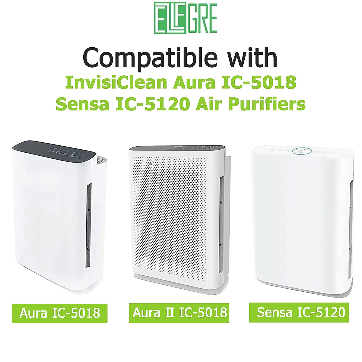 EzLfGre 2-Set IC 5018 and IC 5120 Replacement Filter, Fit for InvisiClean Aura IC 5018 and Sensa IC 5120 Air Purifier, 3-in-1 H13 True HEPA, 2 Pack