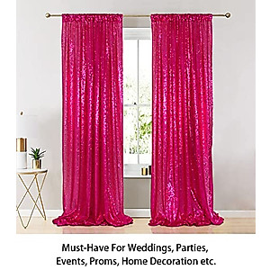 Sequin Curtains 2 Panels Fuchsia 2FTx8FT Sequin Photo Backdrop Hot Pink Sequin Backdrop Curtain Pack of 2-1011E