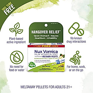 Boiron Nux Vomica 30C Homeopathic Medicine for Hangover Relief, Upset Stomach, Nausea, and Overindulgence of Food or Drink - 3 Count (240 Pellets)