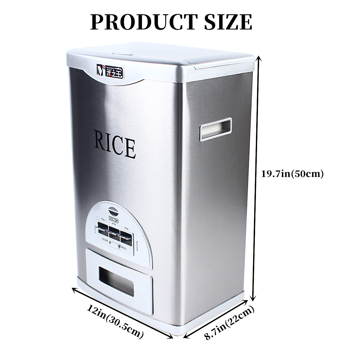 Auto Rice Dispenser, 15kg/33lb Capacity Rice Storage Container Stainless Steel+ABS Large Grain Dispenser 100g/150g/250g Automatic Rice Dispenser for Small Grains, Beans, Rice (Rice not included)