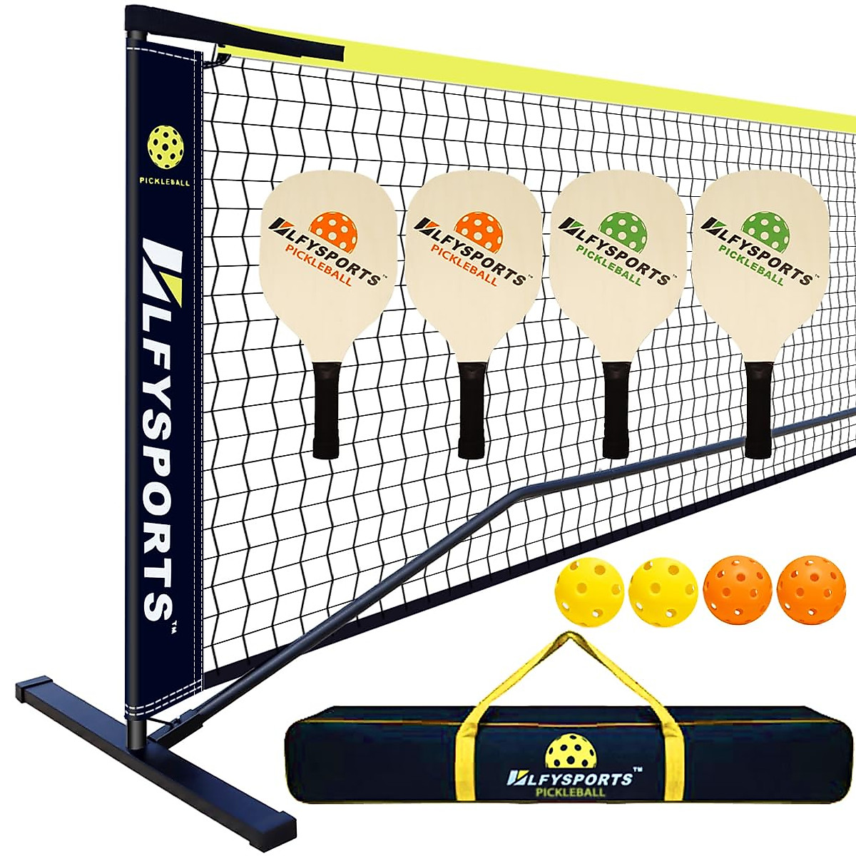 Pickleball Set with Net, Portable Indoor and Outdoor Pickleball Net System with Paddle Set of 4, Stable Pickle Ball Nets for Driveway Easy Assembly