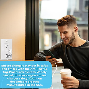 LOCK SOCKET Charger Lock - Anti Theft Cord & Outlet Lock, Firmly Secures Phone Chargers from Unplugging, for USB Charging Cube for iPhone, Includes Security Screw & Allen Wrench. 2 Pack