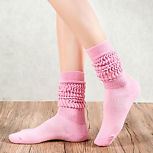 Witwot 3 Pair Womens Slouch Socks Cotton Knee High Tube Scrunch Sock Black-White-Pink