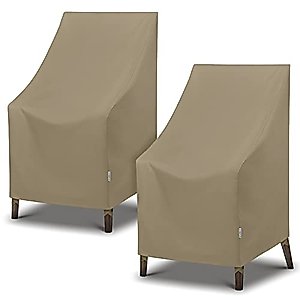 SunPatio Outdoor High Back Chair Covers, Heavy Duty Waterproof Stackable Patio Chair Covers, Fade and UV Resistant Patio Furniture Covers, All Weather Protection, 2 Pack -27" W x 30" D x 42" H, Taupe