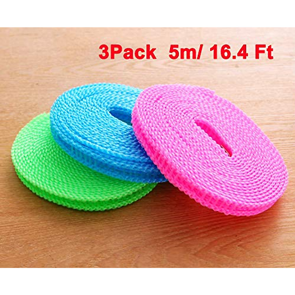 Madowl 3 Pack Clothesline Clothes Drying Rope Nylon Clothes Line 5 Meters Portable Drying Rope Clothes Lines Hanger Rope Fixing Hangers for Indoor Outdoor Camping Travel Home Use (Blue, Green, Pink)